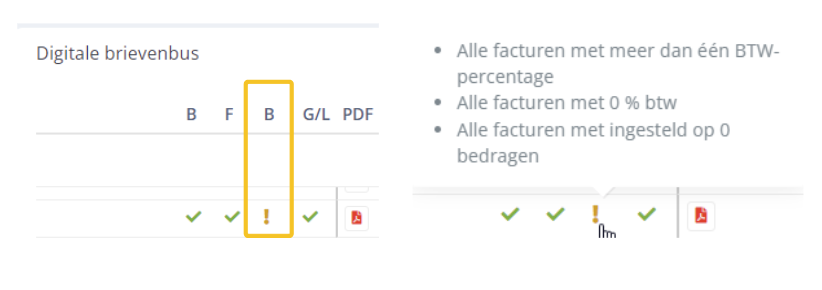 Uitroepteken in kwaliteitsmatrick bij Check B (BTW) bijvoorbeeld het ...